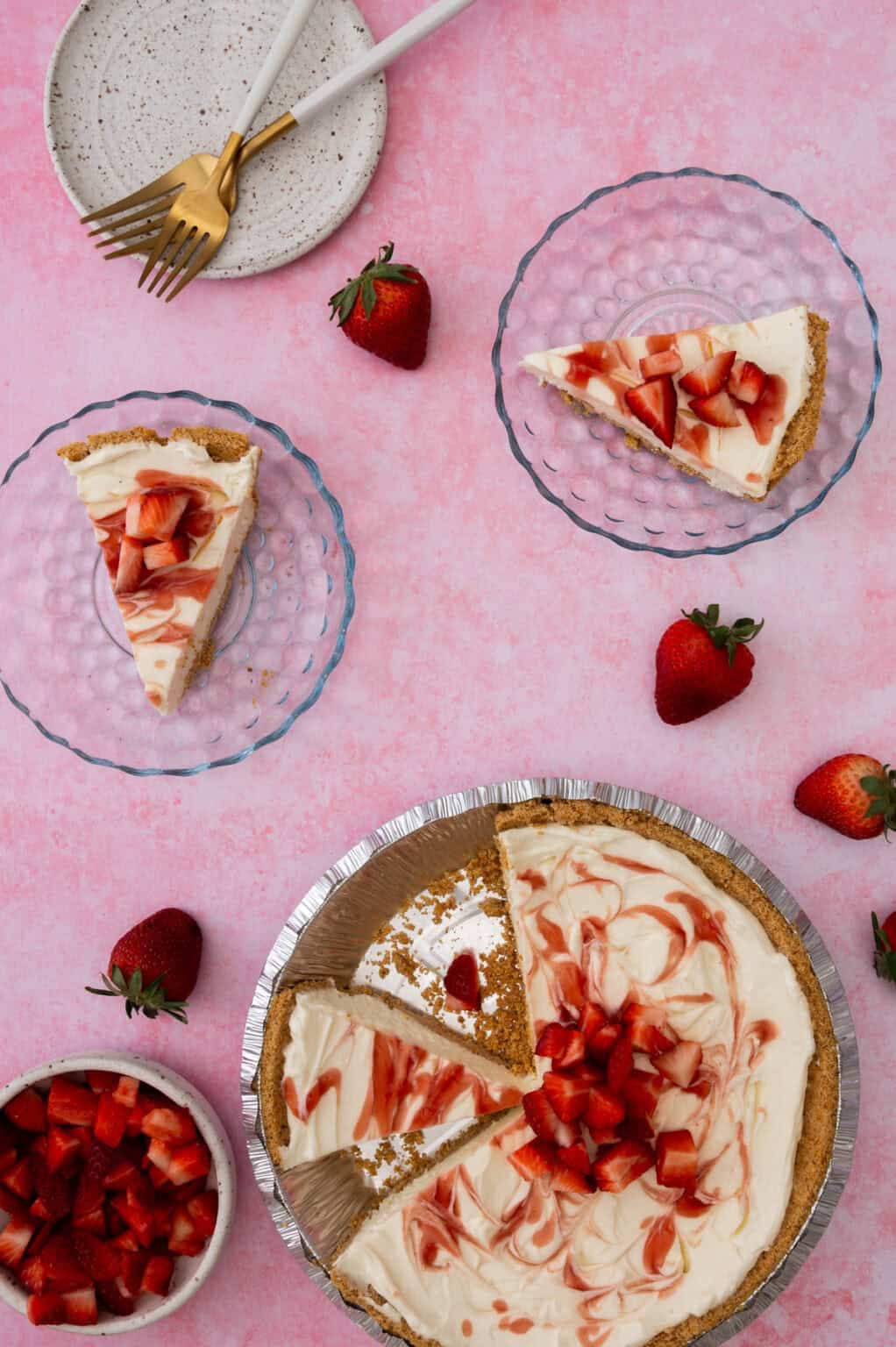 No Bake Strawberry Cheesecake Pie - No Heat Needed